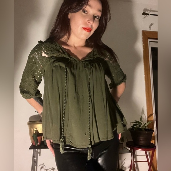 Tops | Boho Forest Green Top | Poshmark